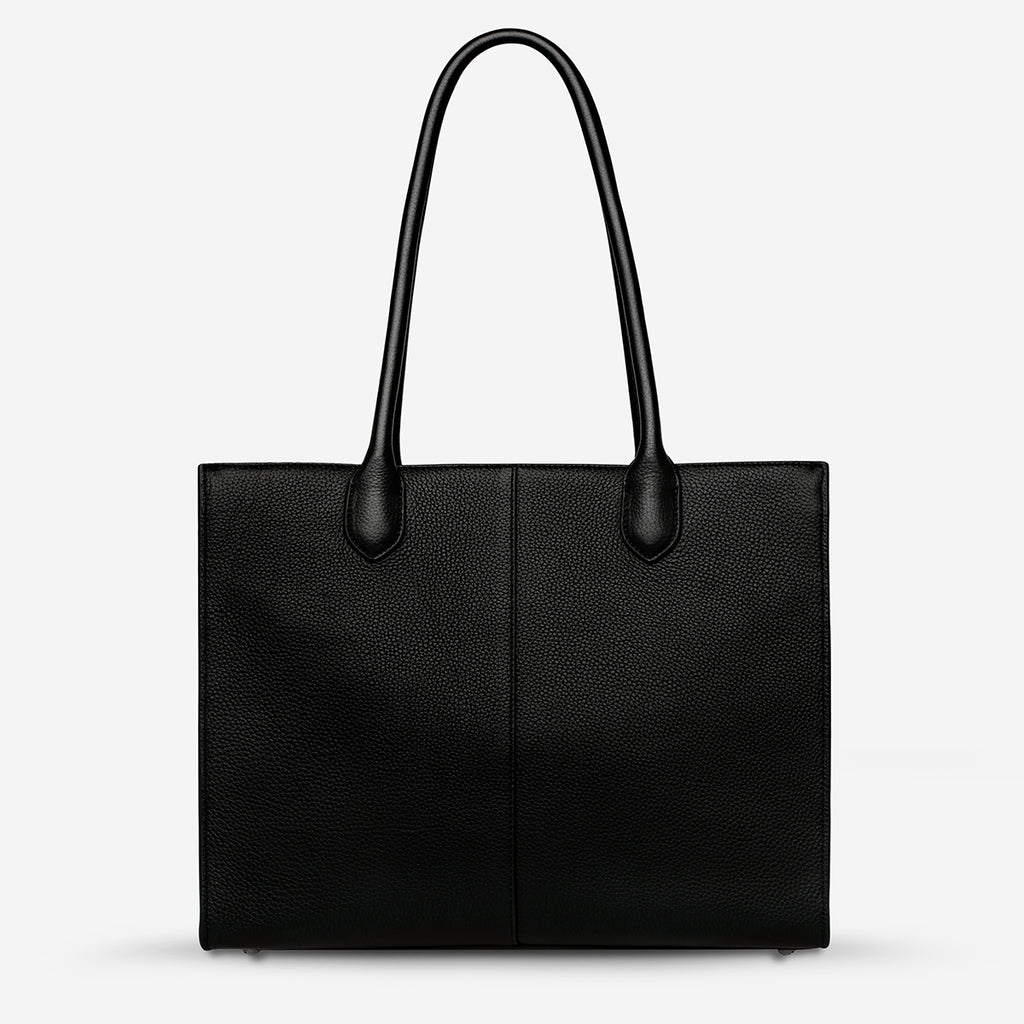'Without Warning' Black Leather Tote Bag | Status Anxiety®