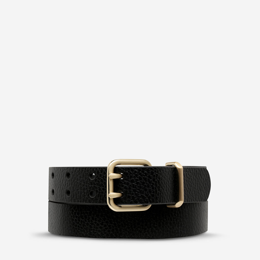 Barely Moving Women’s Black/Gold Leather Belt | Status Anxiety®