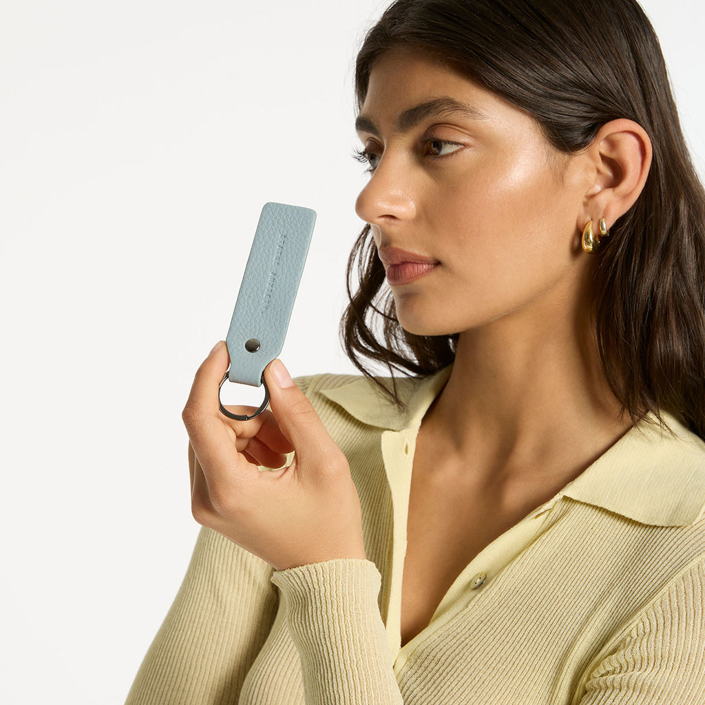 Make Your Move Powder Blue Leather Keyring | Status Anxiety®