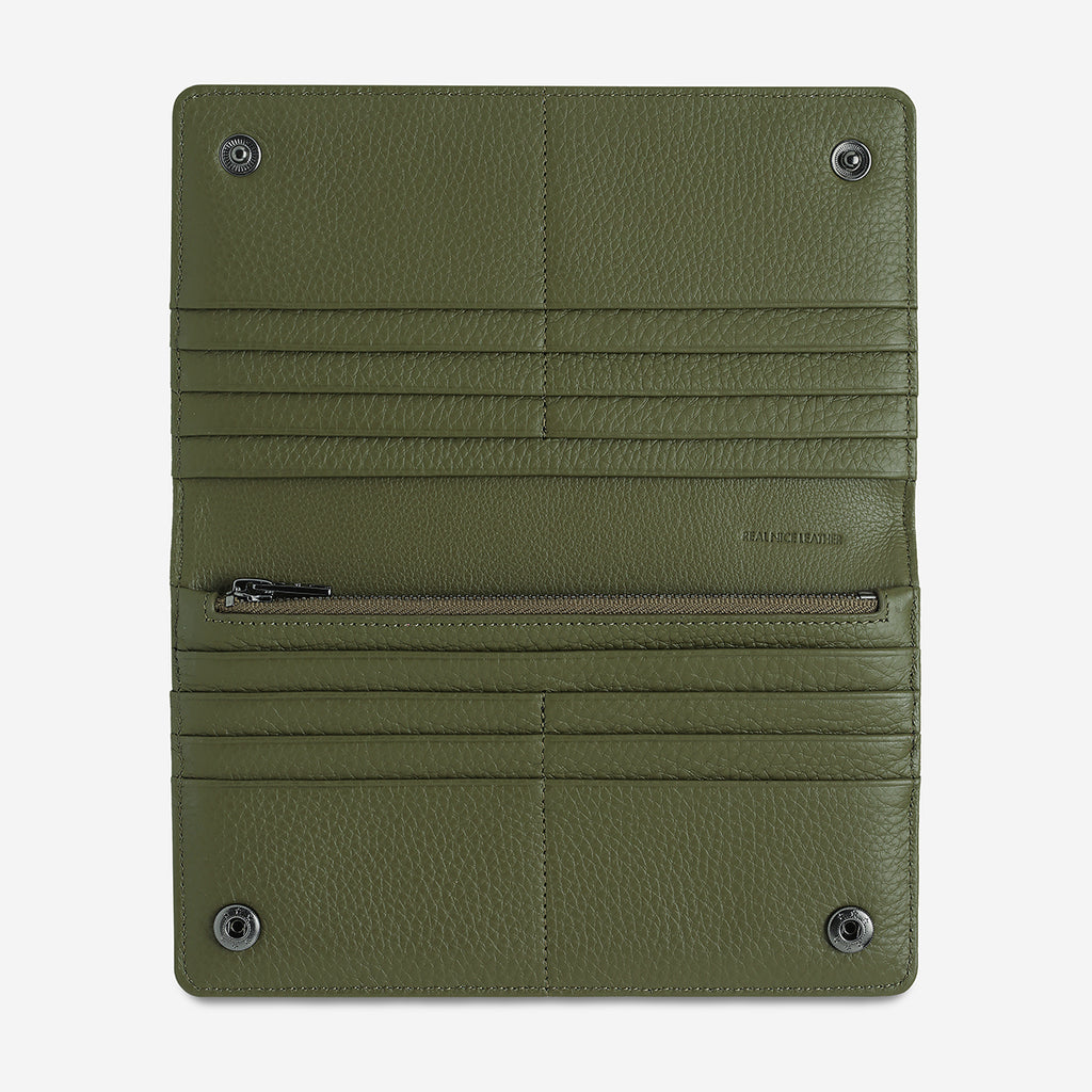 Living Proof Women's Khaki Leather Wallet | Status Anxiety®